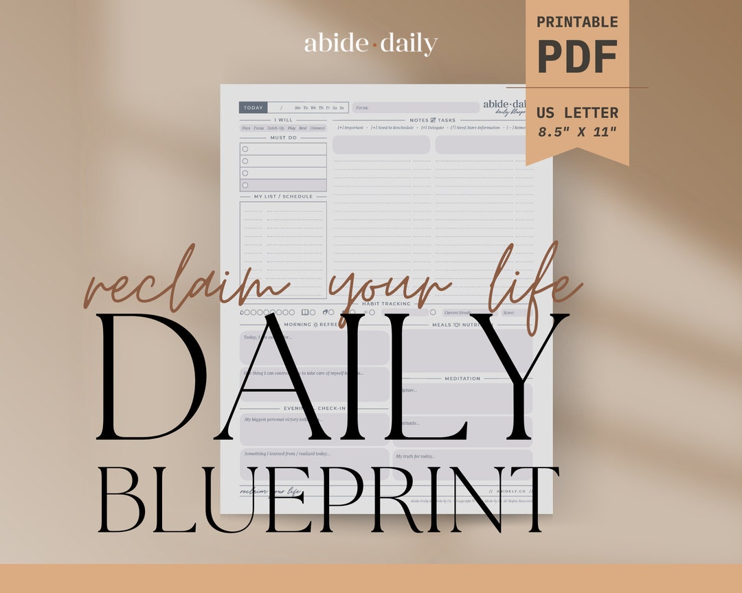Daily Blueprint - Printable PDF Daily Planner Worksheet Focused on Your ...