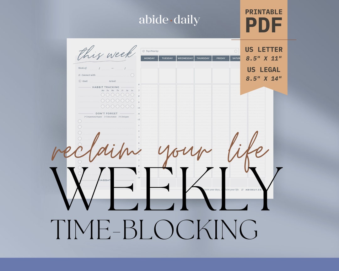 Abidely Weekly Time-blocking Worksheet: Printable PDF Weekly Planner ...