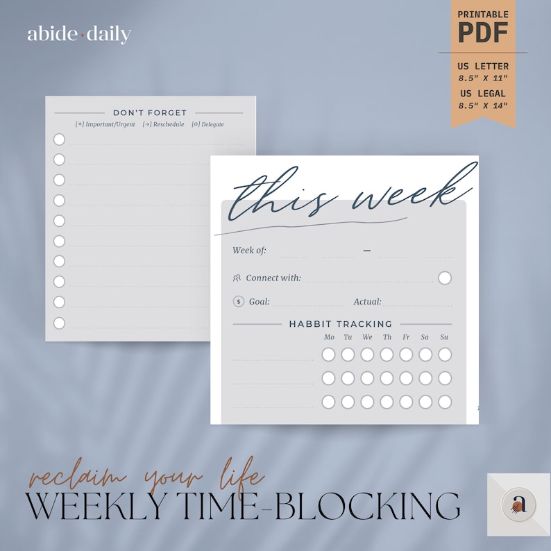 Abidely Weekly Time-blocking Worksheet: Printable PDF Weekly Planner ...