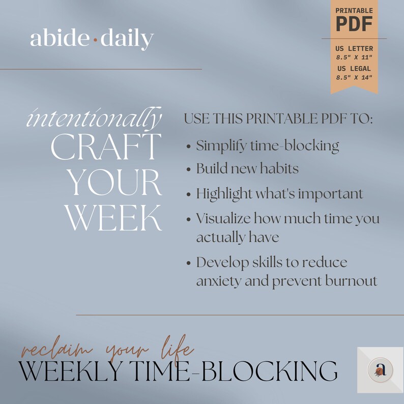 Abidely Weekly Time-blocking Worksheet: Printable PDF Weekly - Etsy