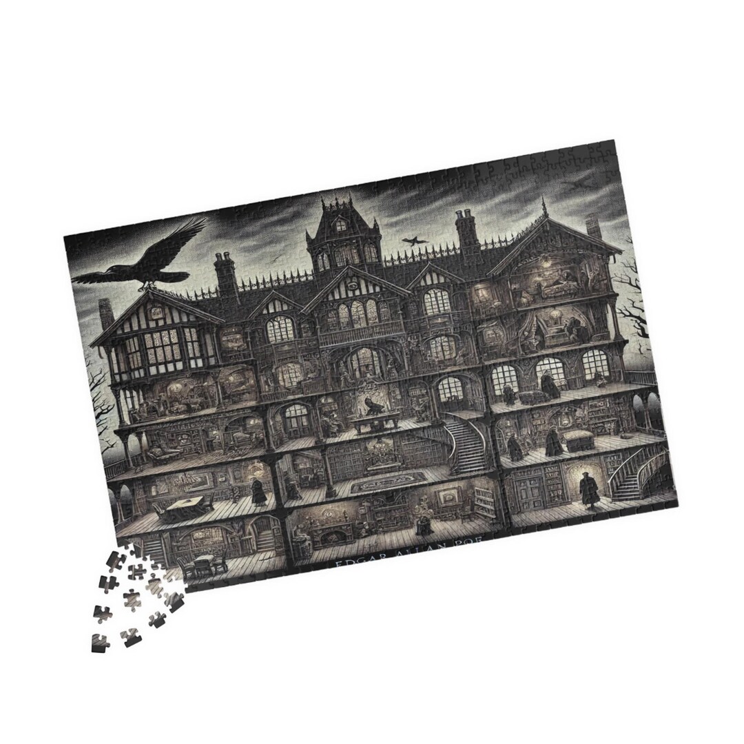 Edgar Allan Poe Gothic Macabre Mansion Puzzle for Adults | Dark Vintage ...