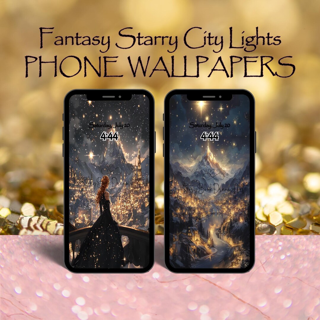 Starry City Phone Wallpaper: Golden Night Sky Lock Screen (digital ...