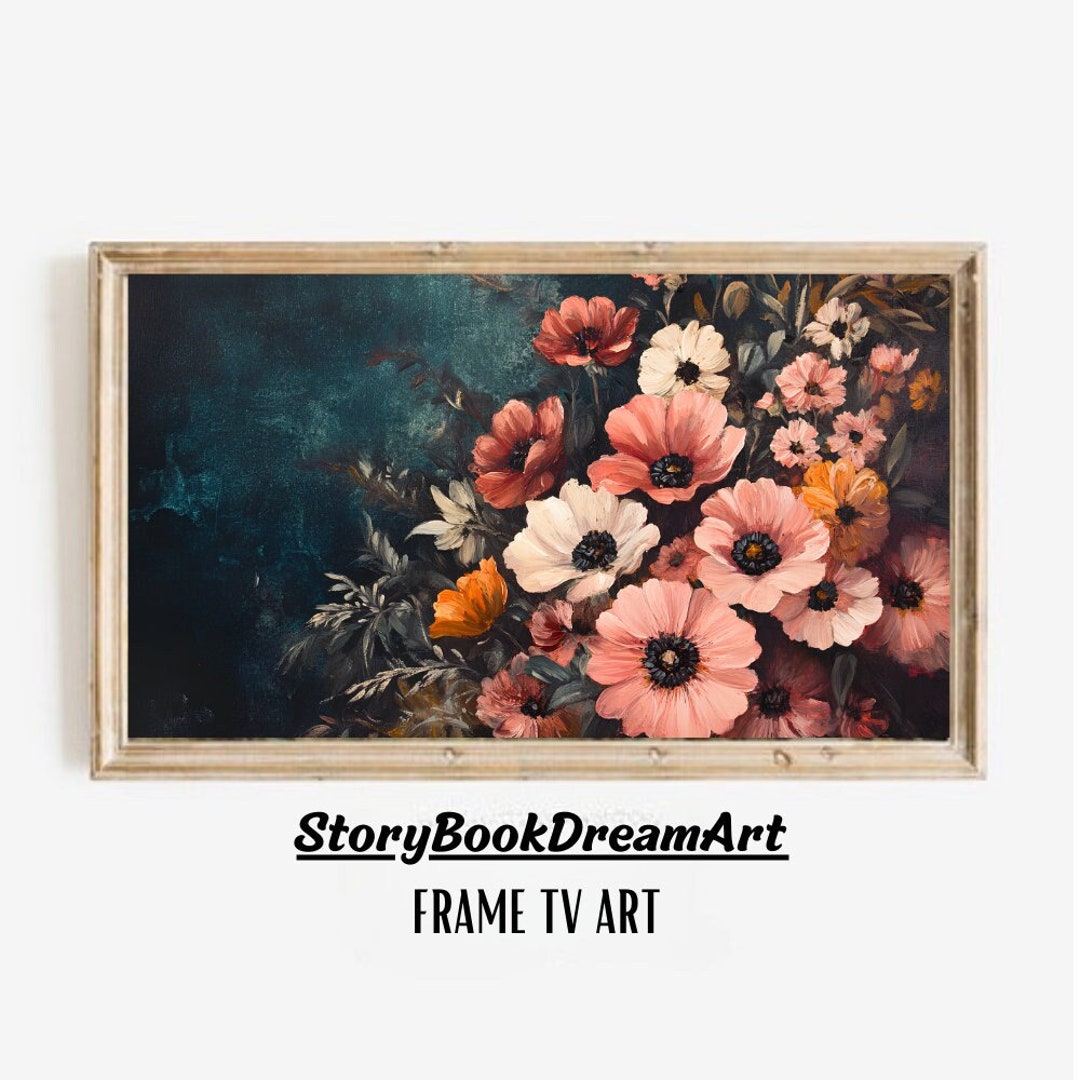 Autumn Court Fall Floral Frame Wall TV Art Dark Moody Flower Painting ...