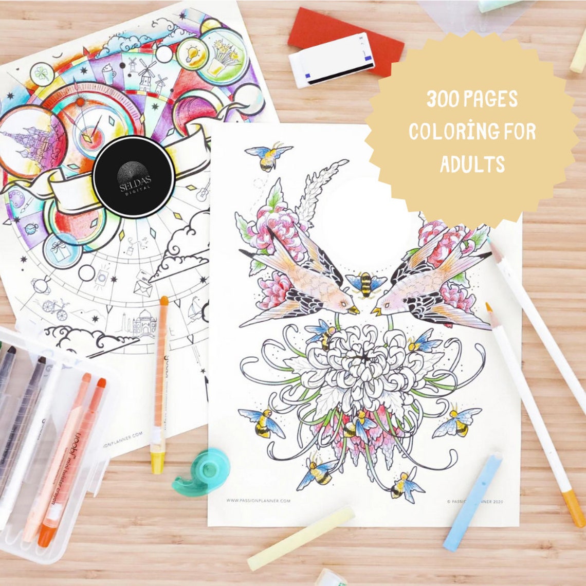 300 Pages Coloring Pages for Adults. Mixed Coloring. Coloring - Etsy