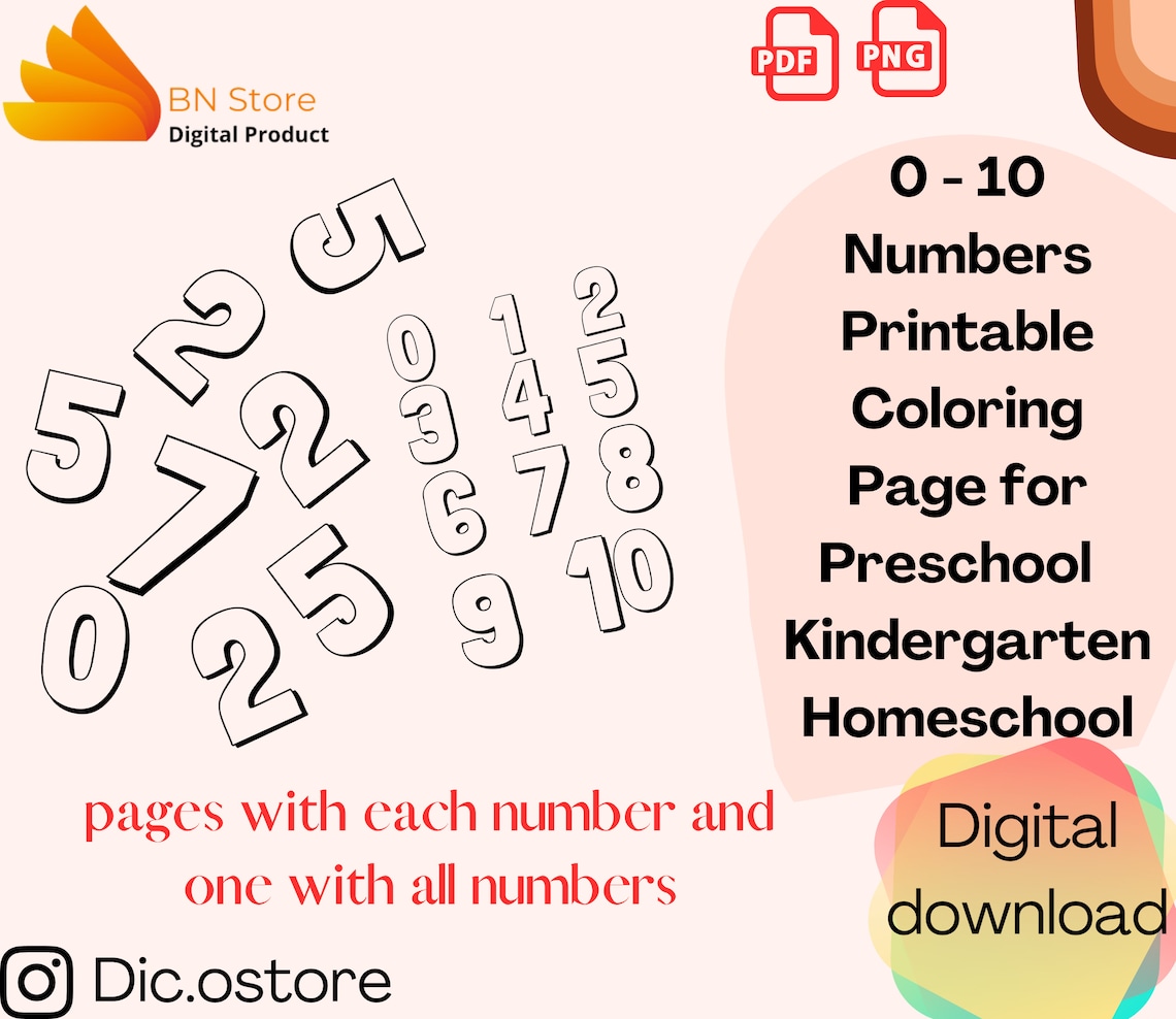 0 10 Numbers Printable Coloring Page for Preschool Pages With Each ...