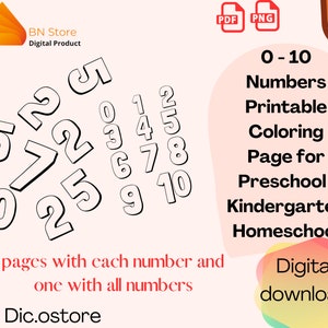 0 - 10 Numbers Printable Coloring Page for Preschool | Pages With Each ...