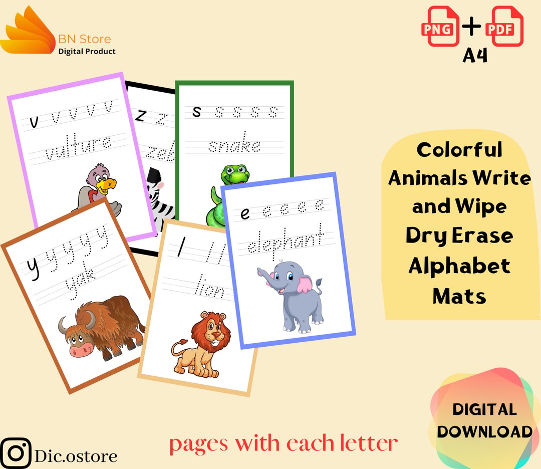 Alphabet Animals Book A-Z Kindergarten Homeschoo | Colorful Animals ...