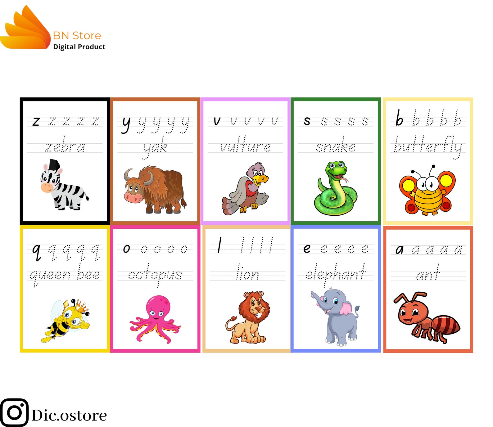 Alphabet Animals Book A-Z Kindergarten Homeschoo | Colorful Animals ...