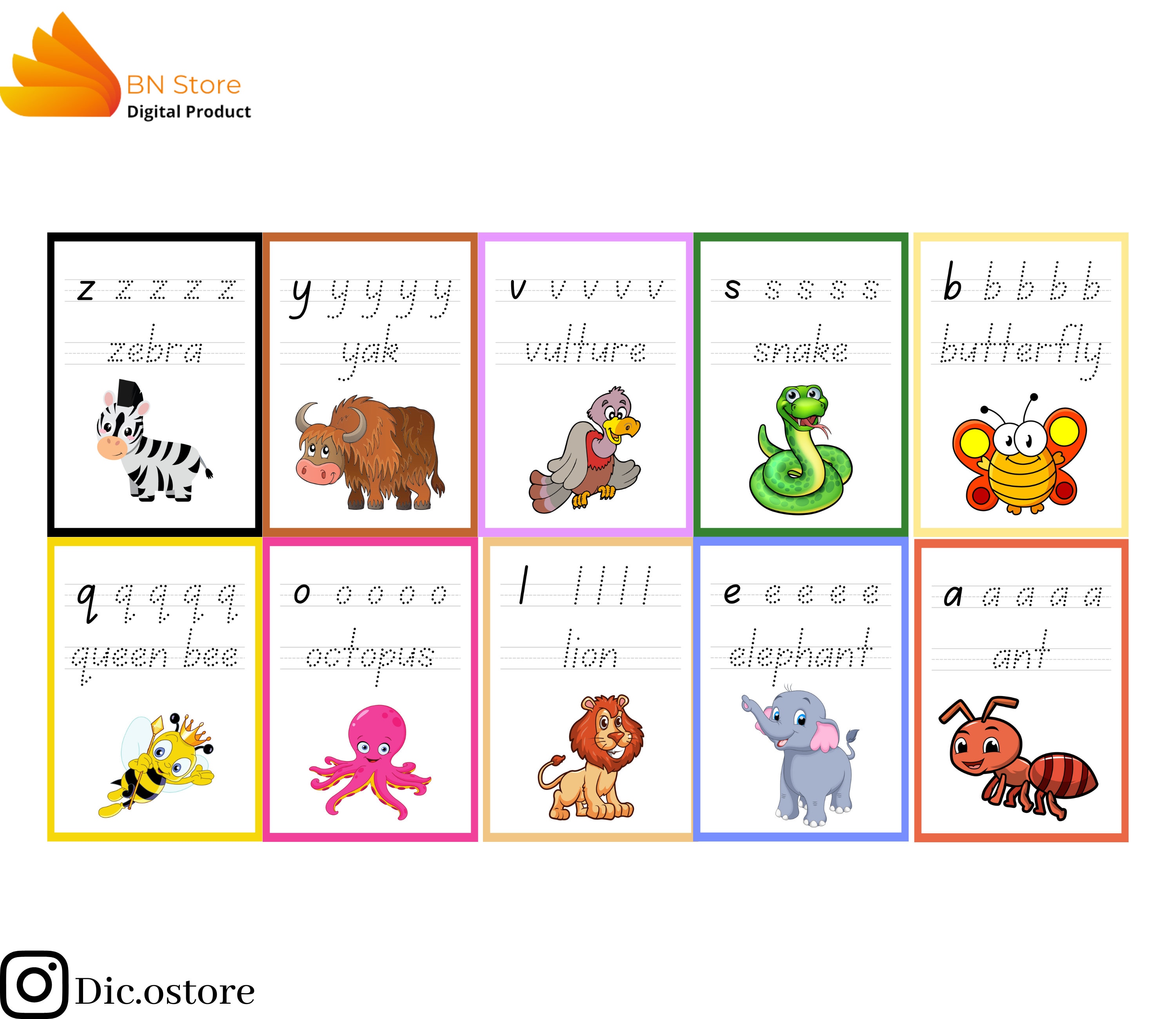 Alphabet Animals Book A-Z Kindergarten Homeschoo | Colorful Animals ...