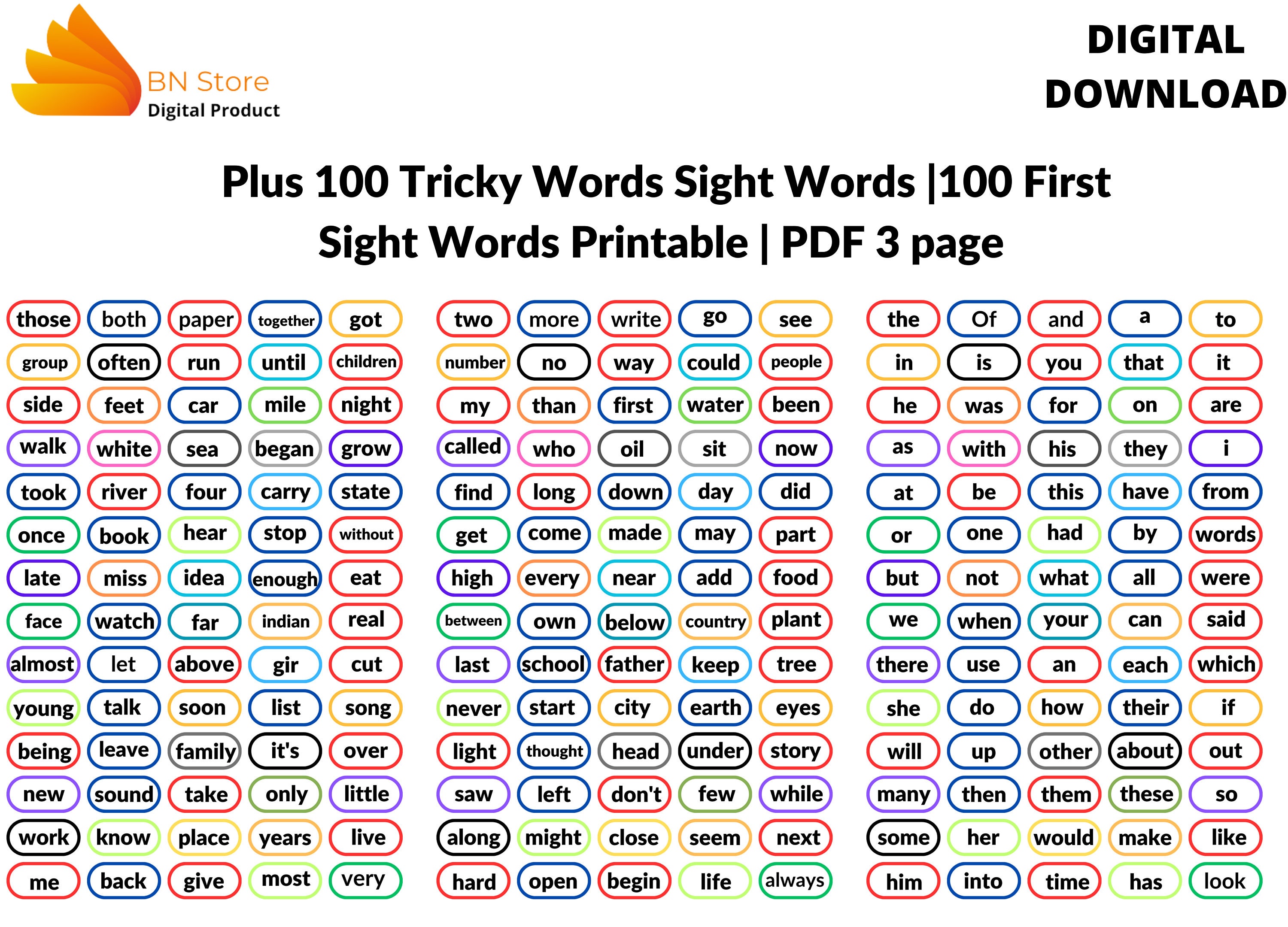 Over 100 Tricky Words |fry Words | Over 100 Fey Sight Words | Sight ...