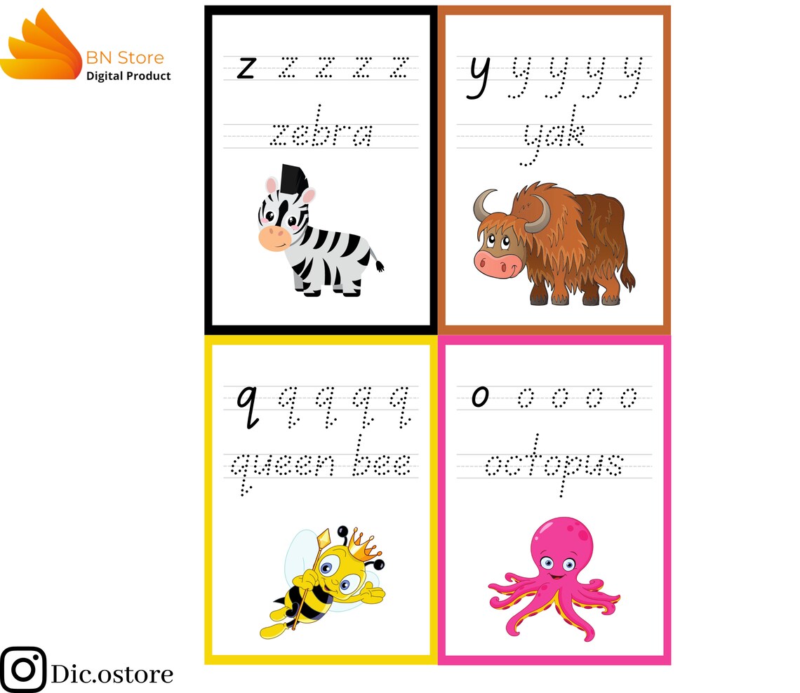 Alphabet Animals Book A-Z Kindergarten Homeschoo | Colorful Animals ...