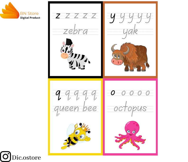Alphabet Animals Book A-Z Kindergarten Homeschoo | Colorful Animals ...