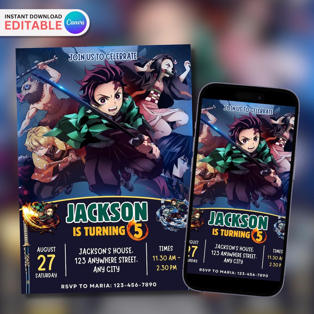 Demon Slayer Birthday Invitation Printable Anime Birthday Invitation ...