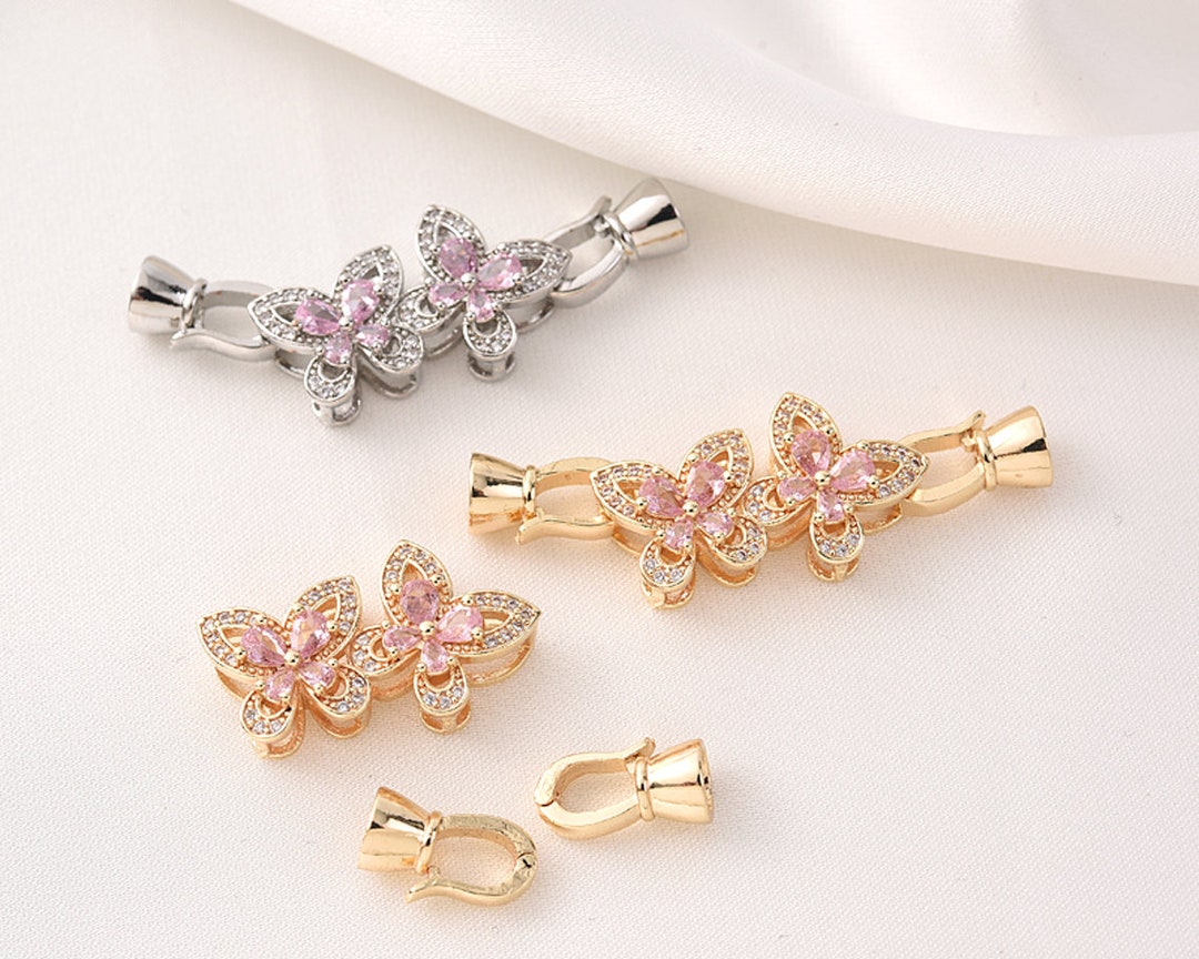 2PCS 14K Clad Gold Zircon Inlaid Butterfly Pearl Buckle Connector DIY ...