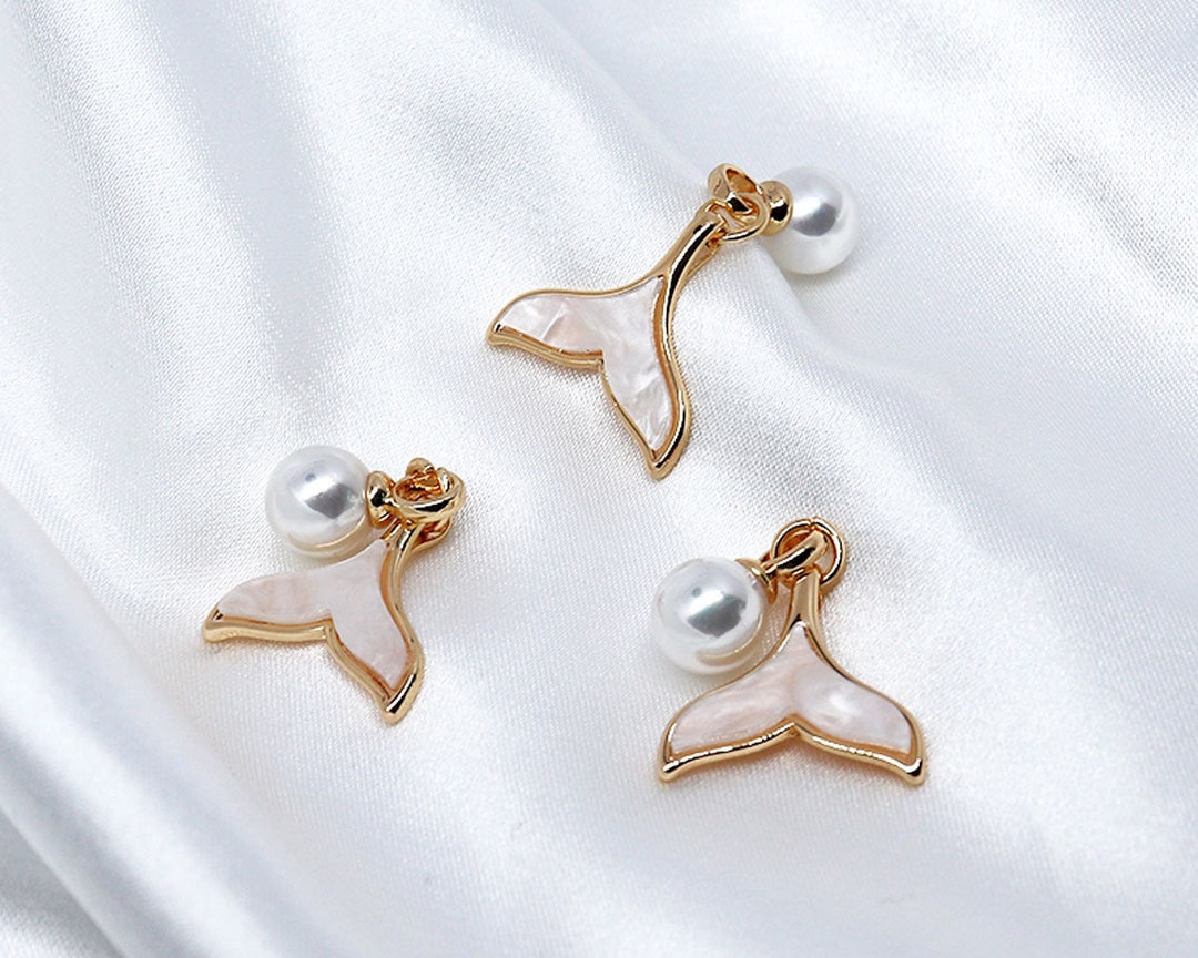 2PCS 14K Gold Filled Sticky White Shell Whale Fishtail Necklace Pendant ...