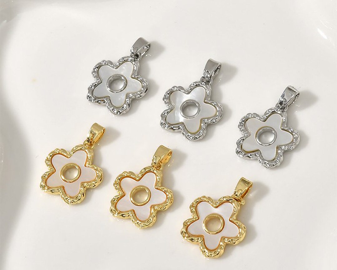 3PCS 14K Clad Gold Sticky Shell Flower Pendant DIY Handmade Necklace ...