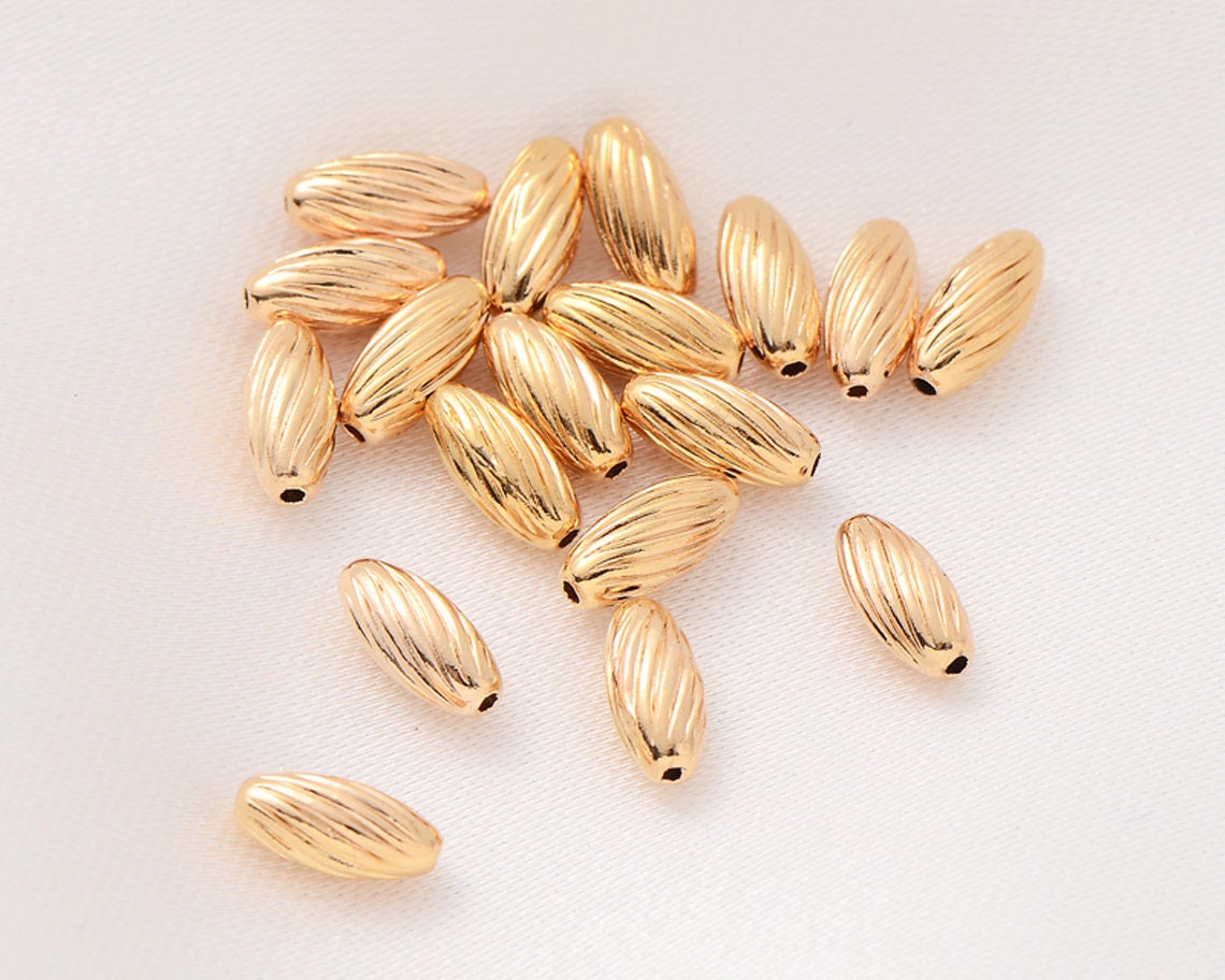 50PCS 14K Gold Filled Rice Beads, Necklace Separated Beads DIY Handmade ...