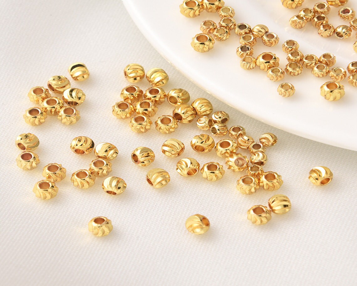 100PCS Gold Filled Textured Bead Separator Handmade DIY Jewelry Beads ...