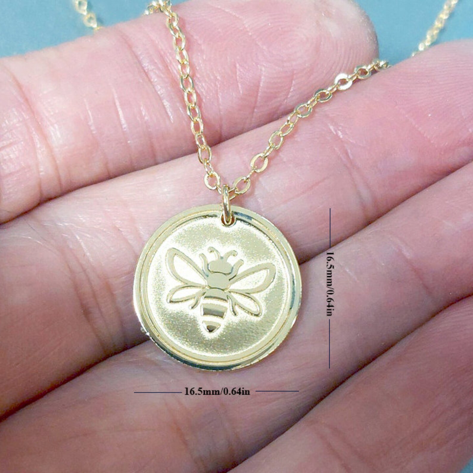 14k Pure Solid Gold Bee Necklace, Honey Bee Necklace, Bee Coin Necklace ...