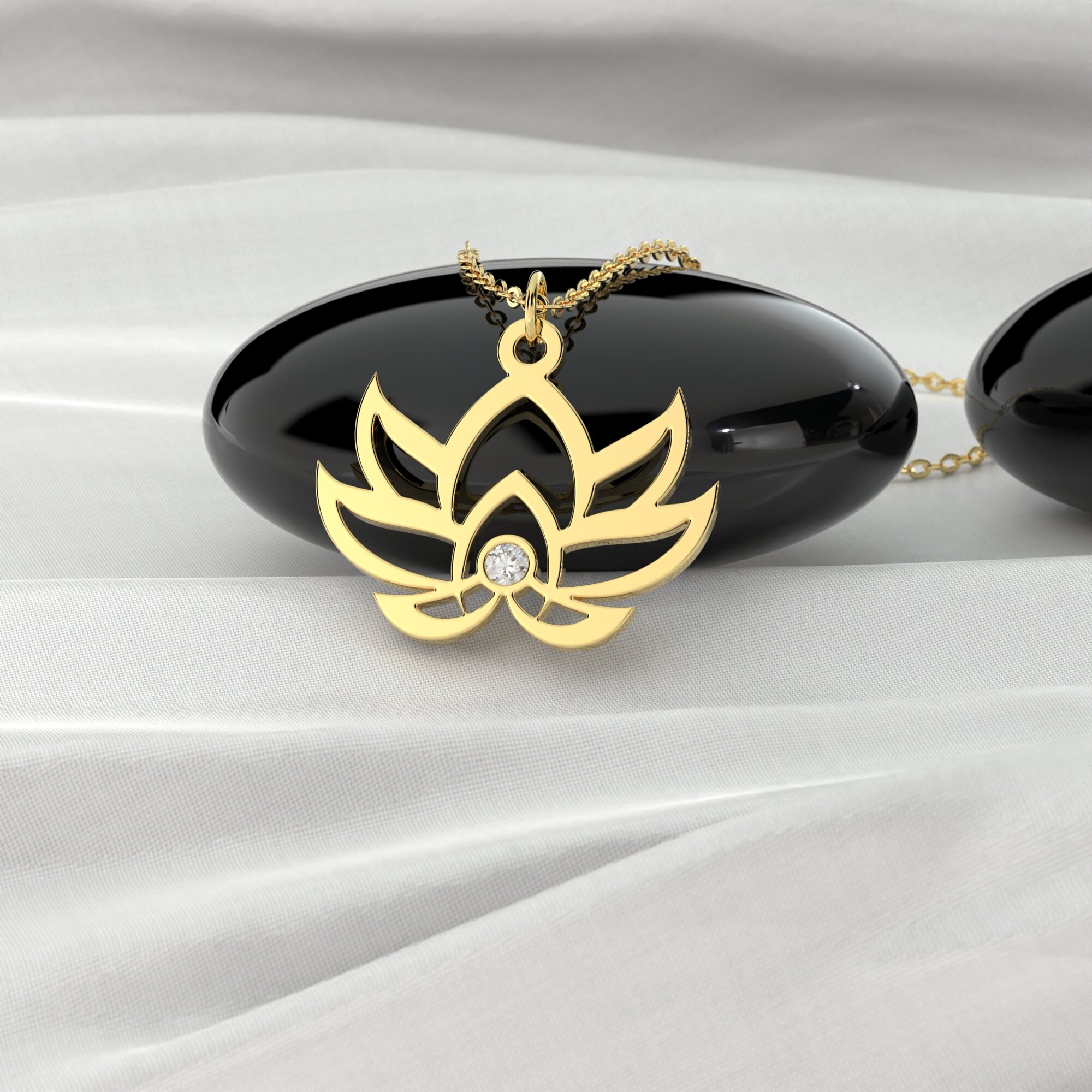 Real Solid Gold Lotus Necklace, Lotus Pendant, Lotus Flower Pendant ...