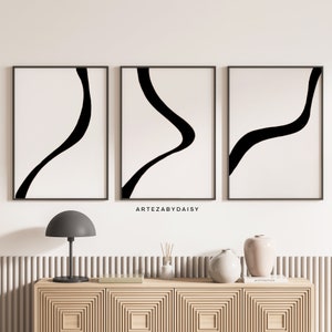 3 Piece Wall Art, Minimalist Abstract Printable, Neutral Tone, Black ...