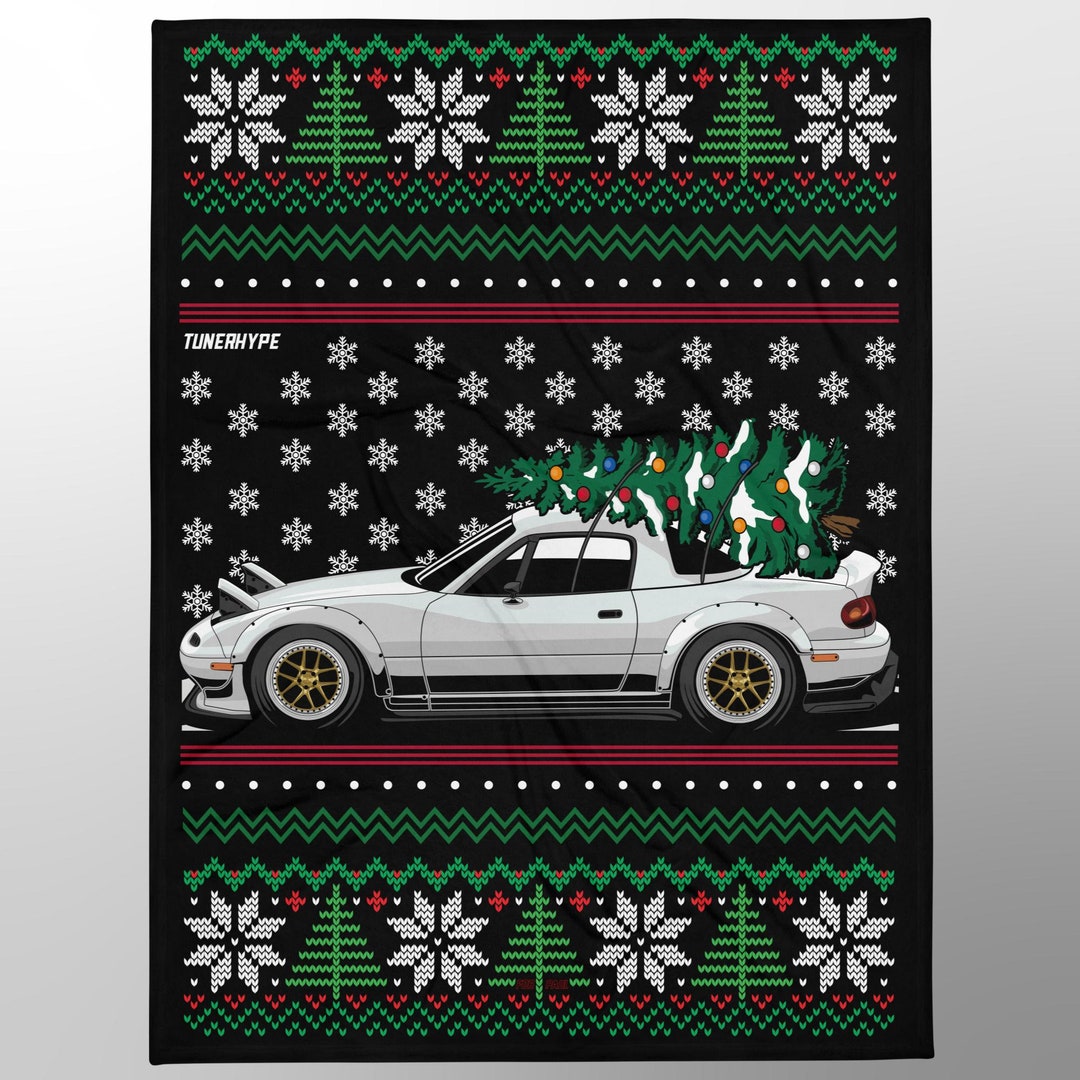 Ugly Christmas Blanket - Mazda Miata in White - Ugly Xmas Sweater, Car ...
