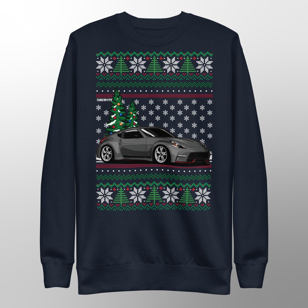 Ugly Christmas Sweater Nissan 370z in Grey Ugly Xmas Sweater Car Guy ...