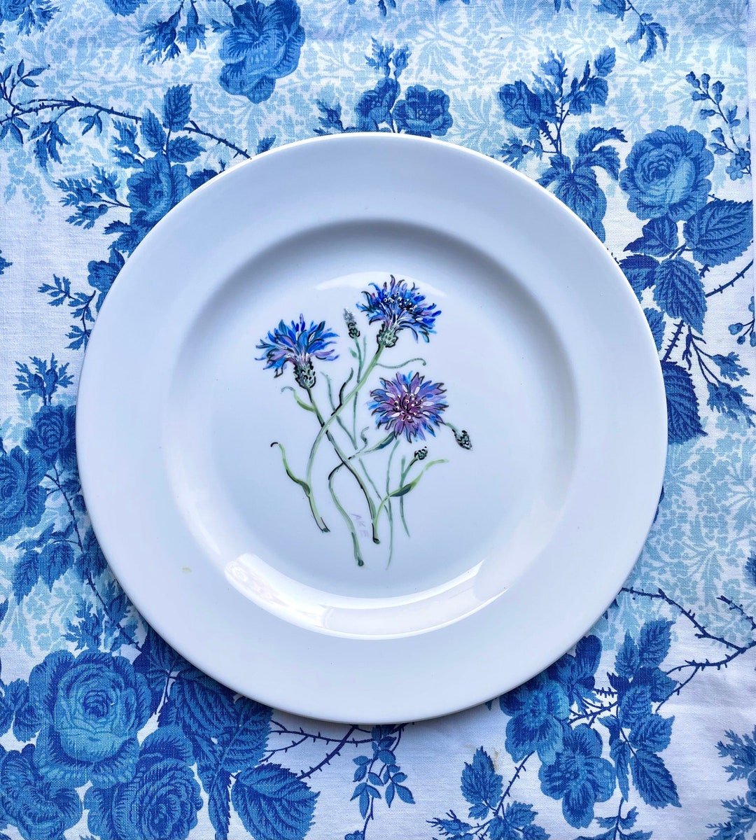 Hand Painted Ironstone Dish With Cornflower - Etsy