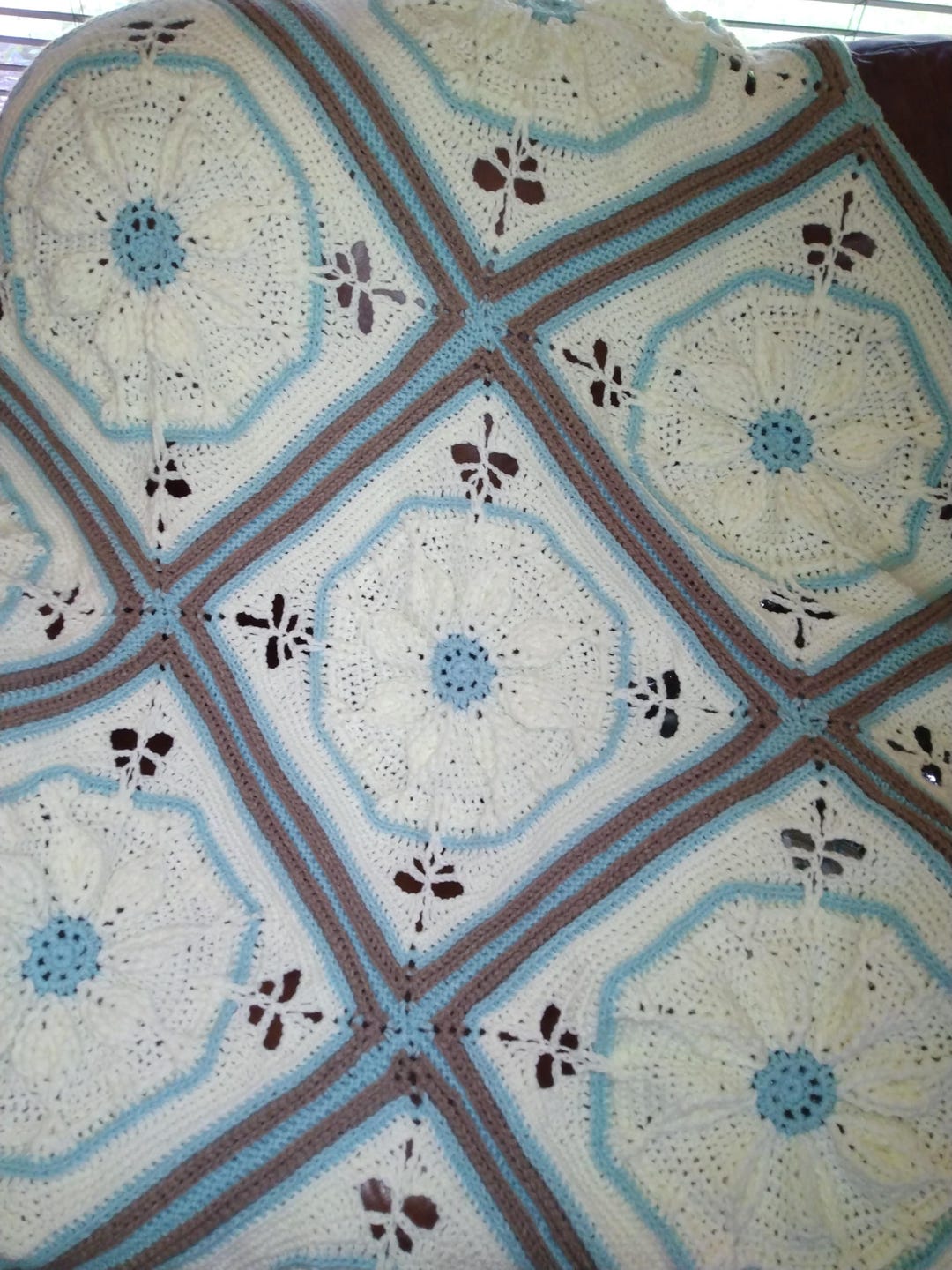 Embossed Blocks Afghan. Fun, Bright, With Little Dragonflies Crocheted ...