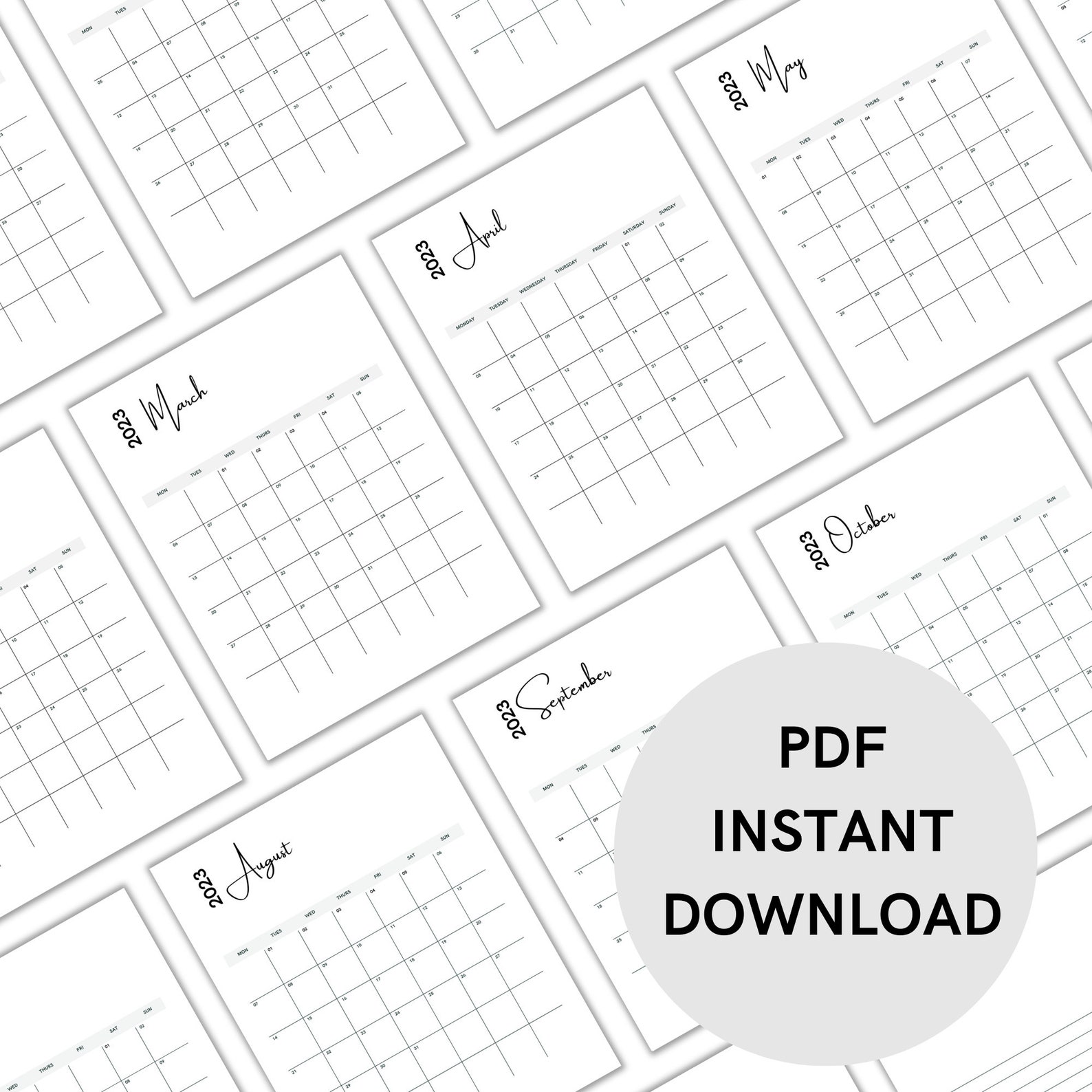 2023 Printable Calendar 2023 Downloadable Calendar Printable Etsy