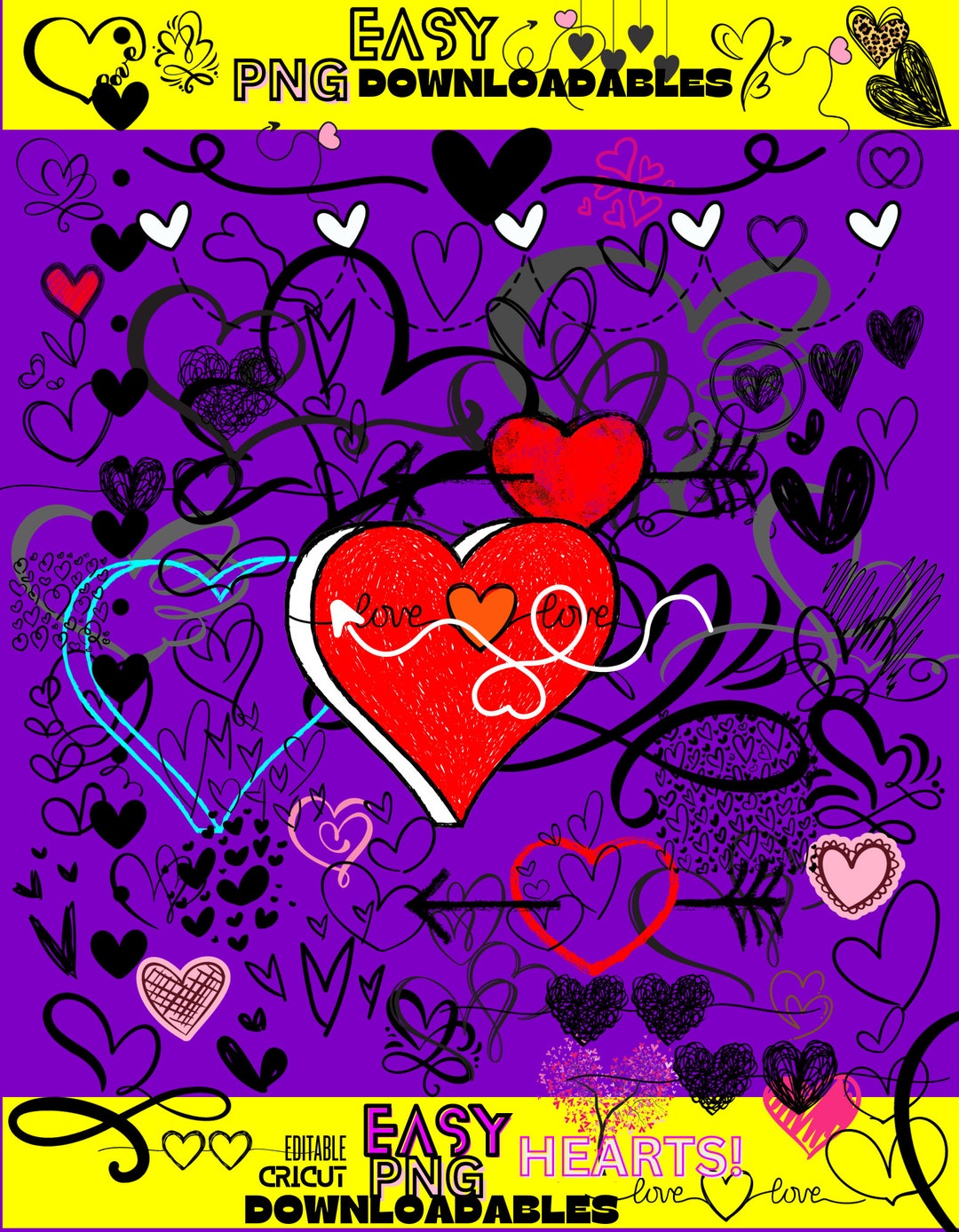 Digital Hearts,lovable Editable Easy PNG Downloadable Adorable Hearts ...