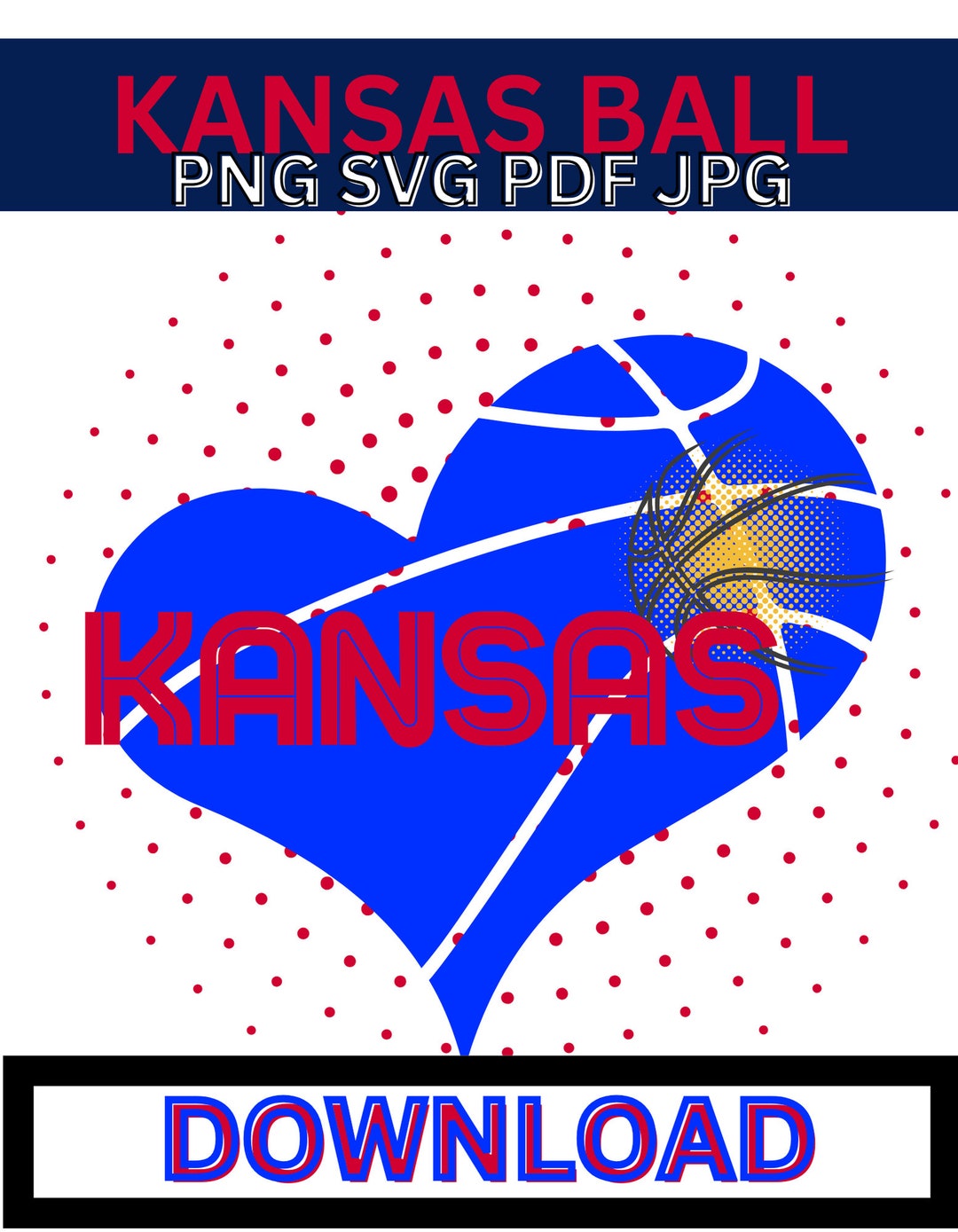 Digital Download Png Svg Pdf Jpg KU Love Heart Basketball - Etsy
