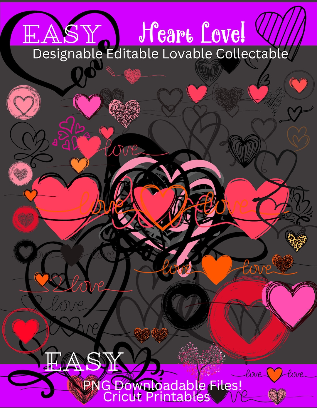 Digital Hearts, Loveable Printables Editables Colorful Hearts for Your ...