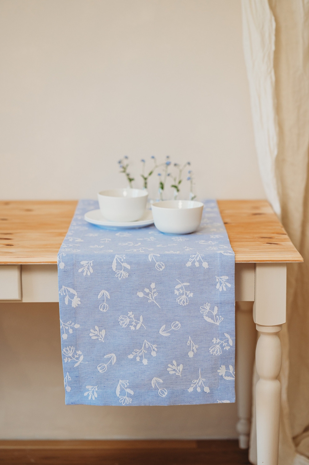 Floral Linen Table Runner: Jacquard Rustic Farmhouse Decor - Etsy