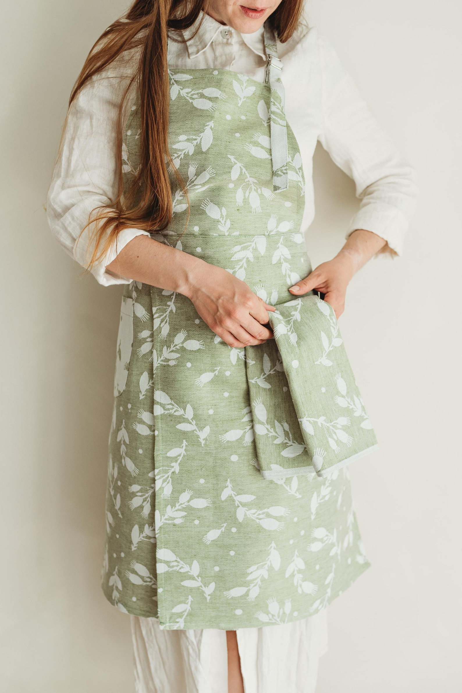Jacquard Pinafore Apron Floral Pinafore Dress With Pockets and Slit ...
