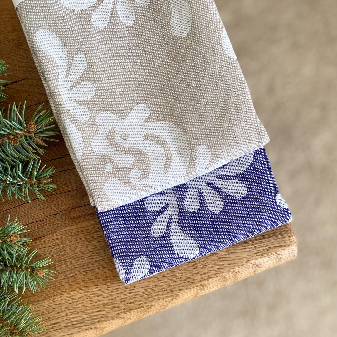 Rustic Folk Kitchen Towels – Set of 2 Natural Linen Cotton Hand Towels ...