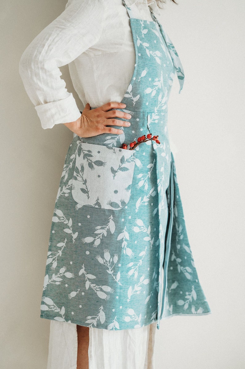 Jacquard Pinafore Apron Floral Pinafore Dress With Pockets and Slit ...