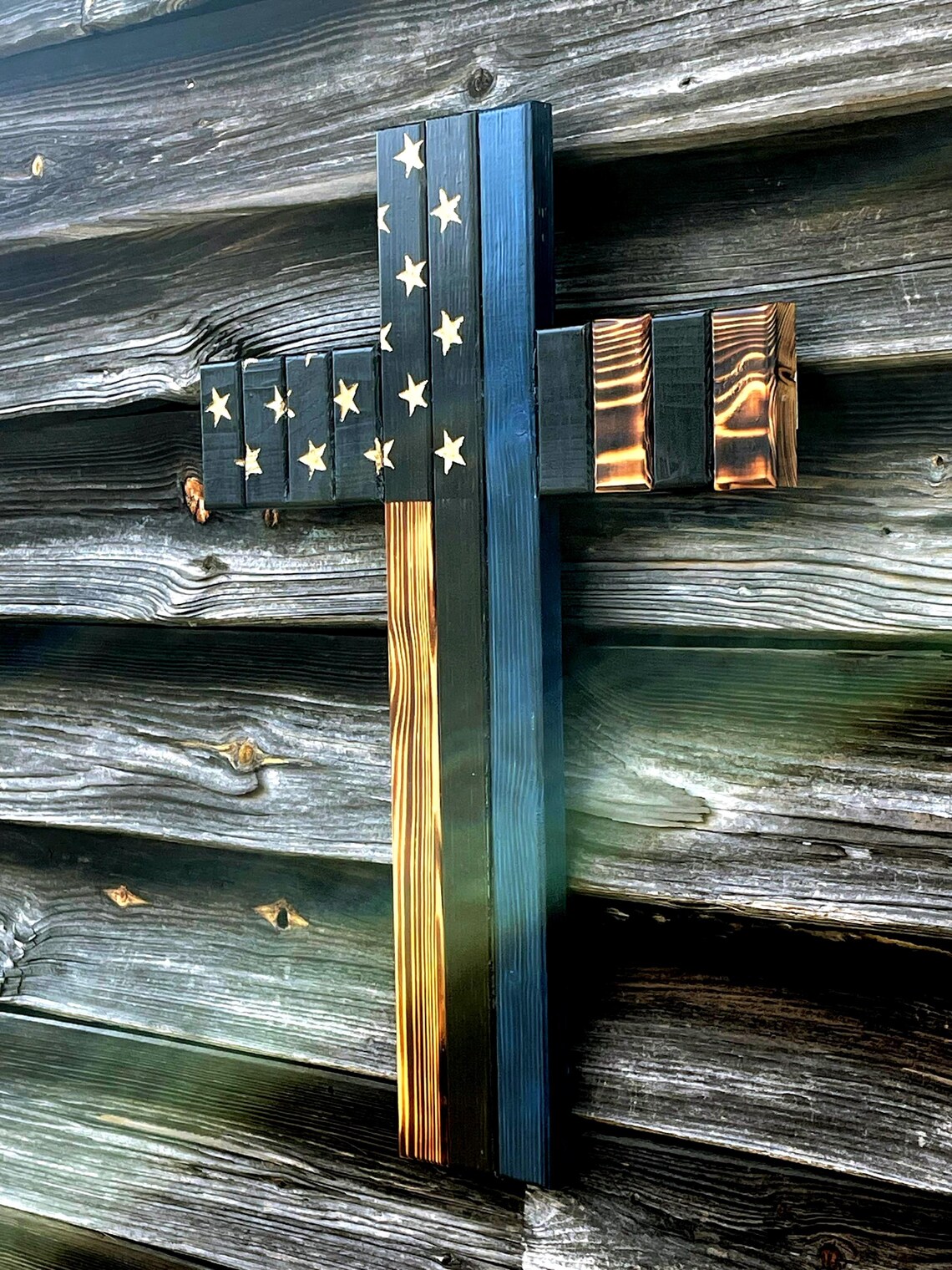Artisan Wooden Flag Cross: Thin Blue Line, First Responder Gift - Etsy