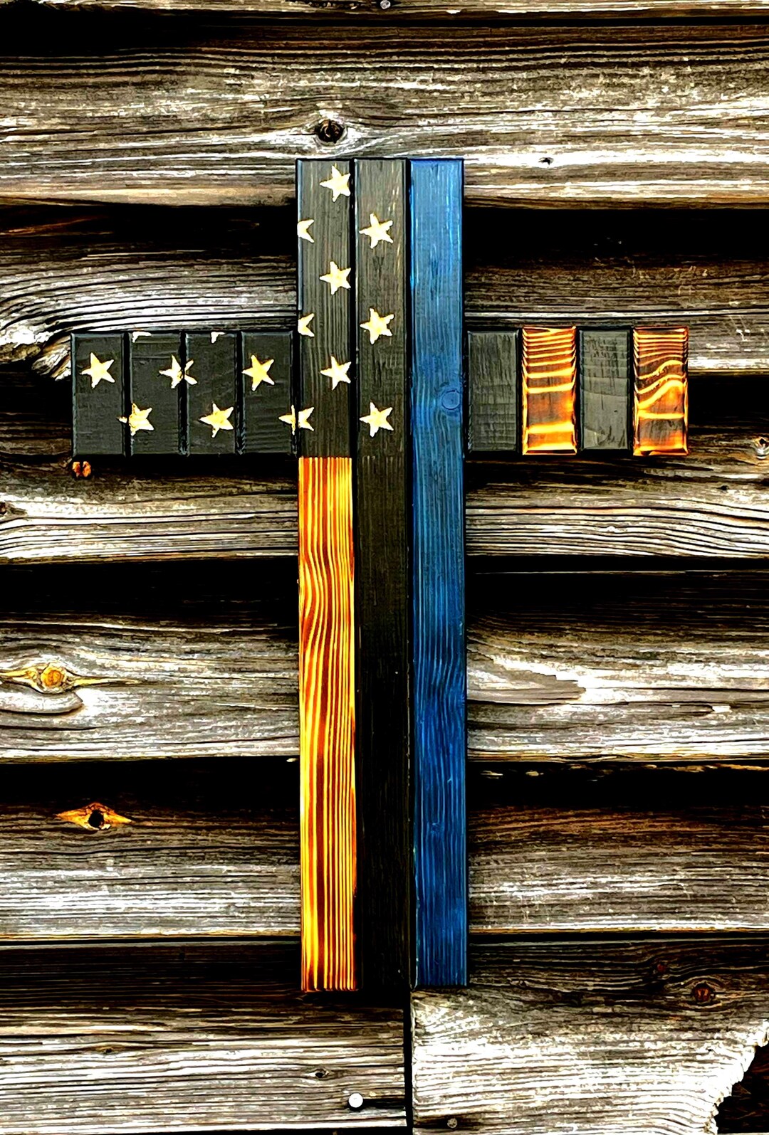 Artisan Wooden Flag Cross: Thin Blue Line, First Responder Gift - Etsy