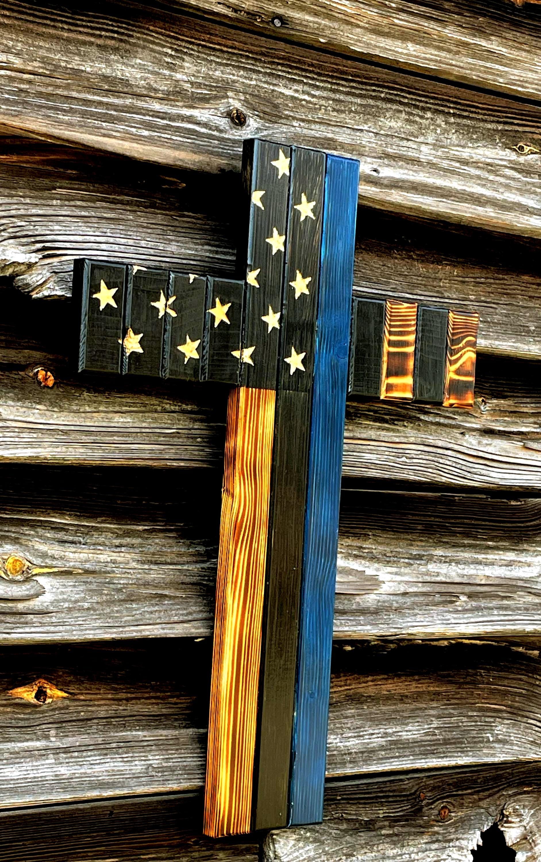 Artisan Wooden Flag Cross: Thin Blue Line, First Responder Gift - Etsy