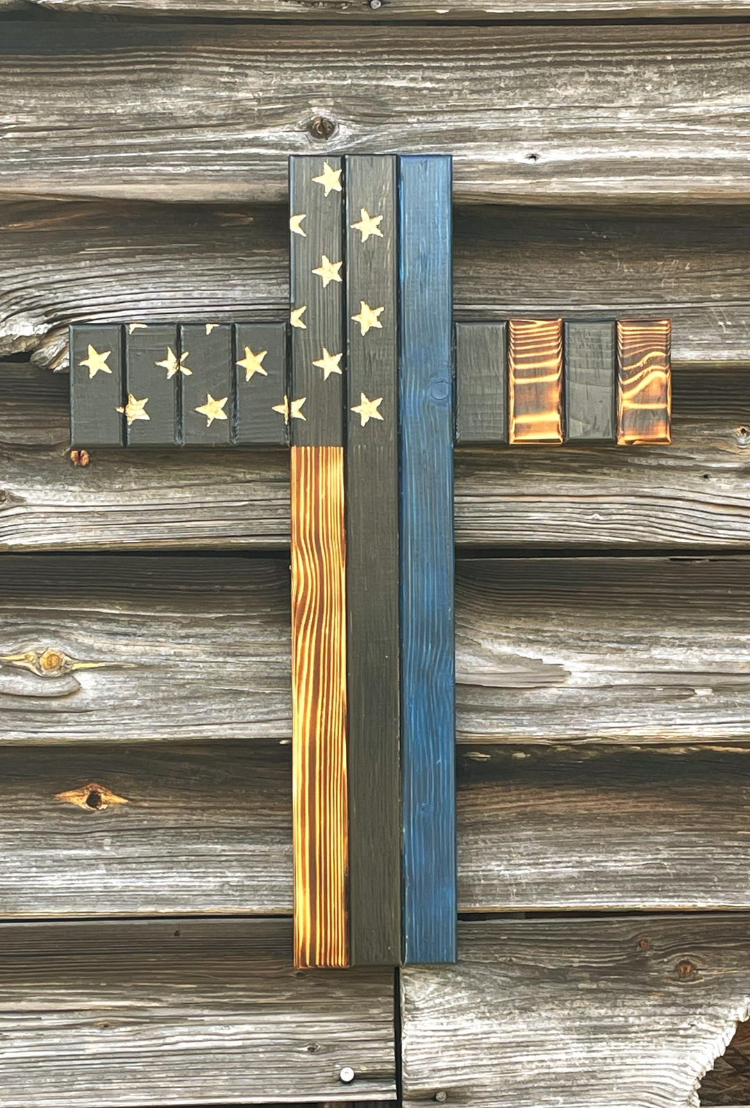 Rustic “thin Blue Line” Wooden Cross - Etsy