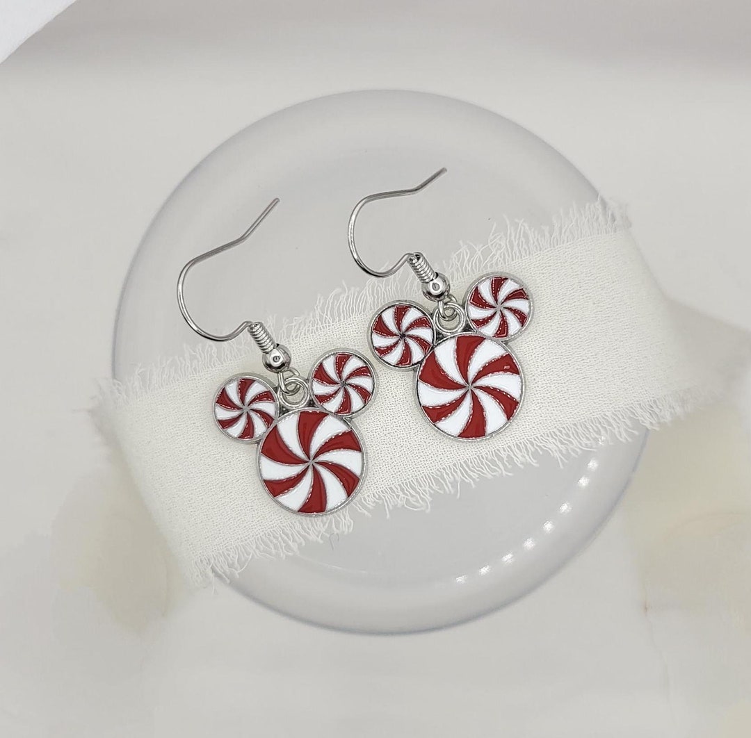 Disney Inspired Candy Cane Drop Earrings, Mickey Minnie Mouse Disney ...