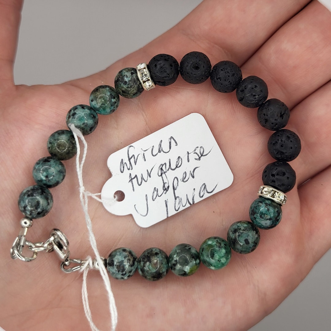 African Turquoise Jasper Lava/basalt Rock Bracelet, Lava Rock Bracelet ...