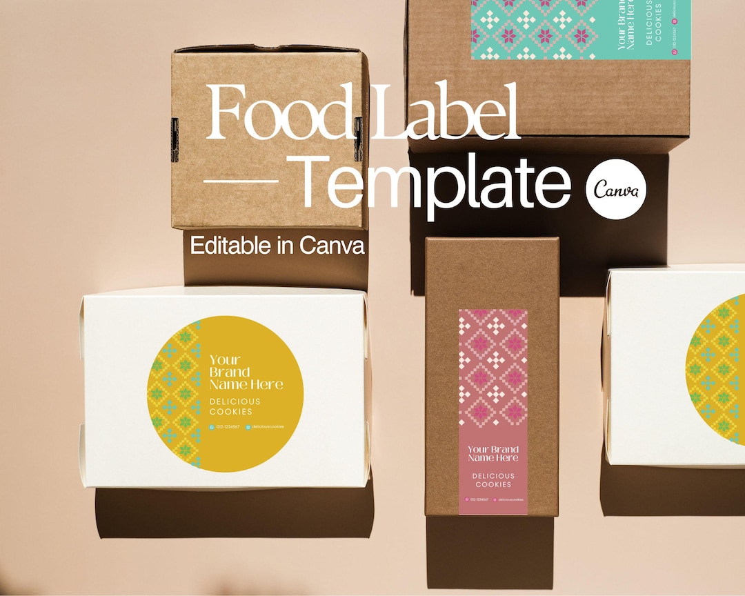 Editable Food Label Template for Canva: Bakery Packaging Stickers ...