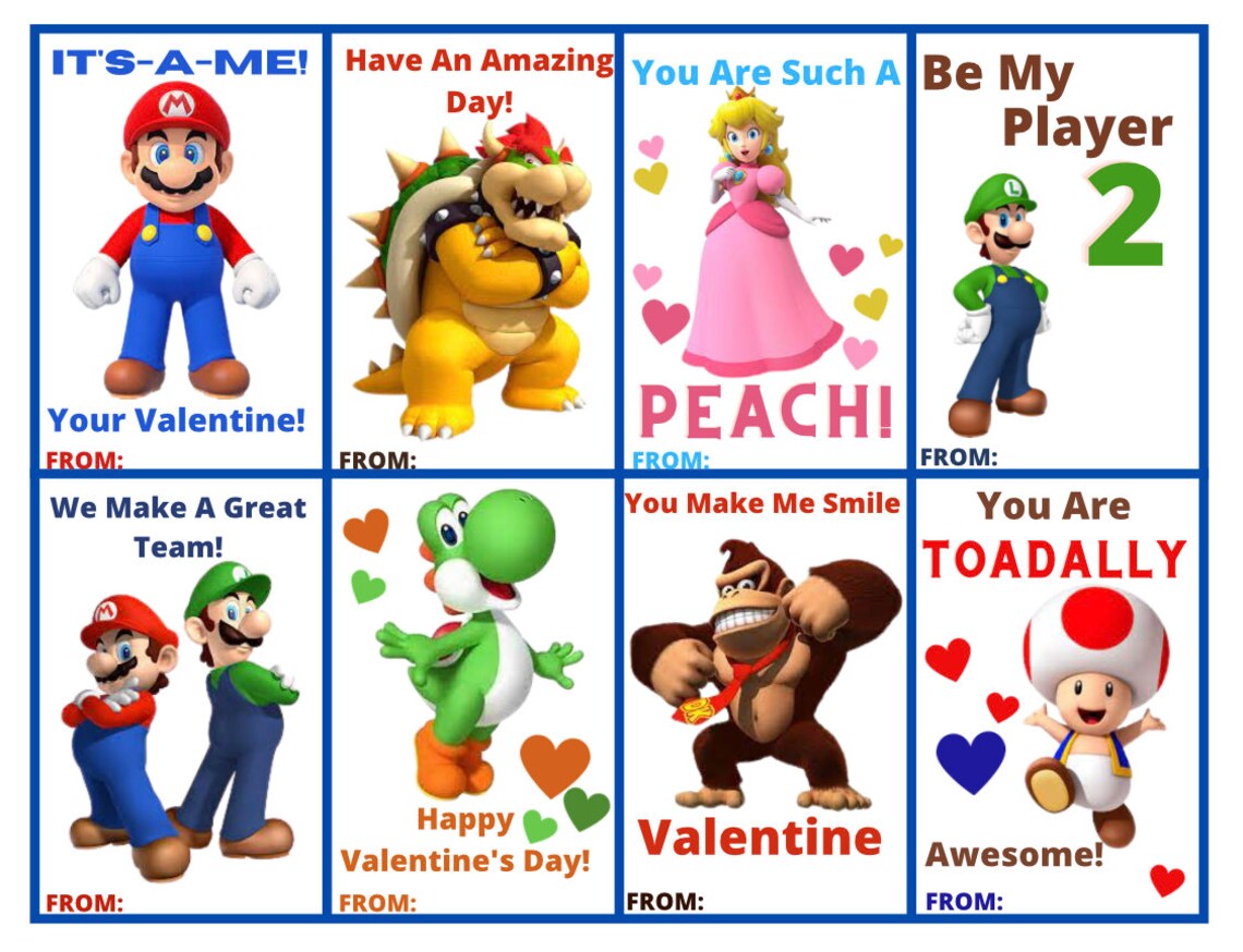 Mario Valentine's Day Cards - Etsy