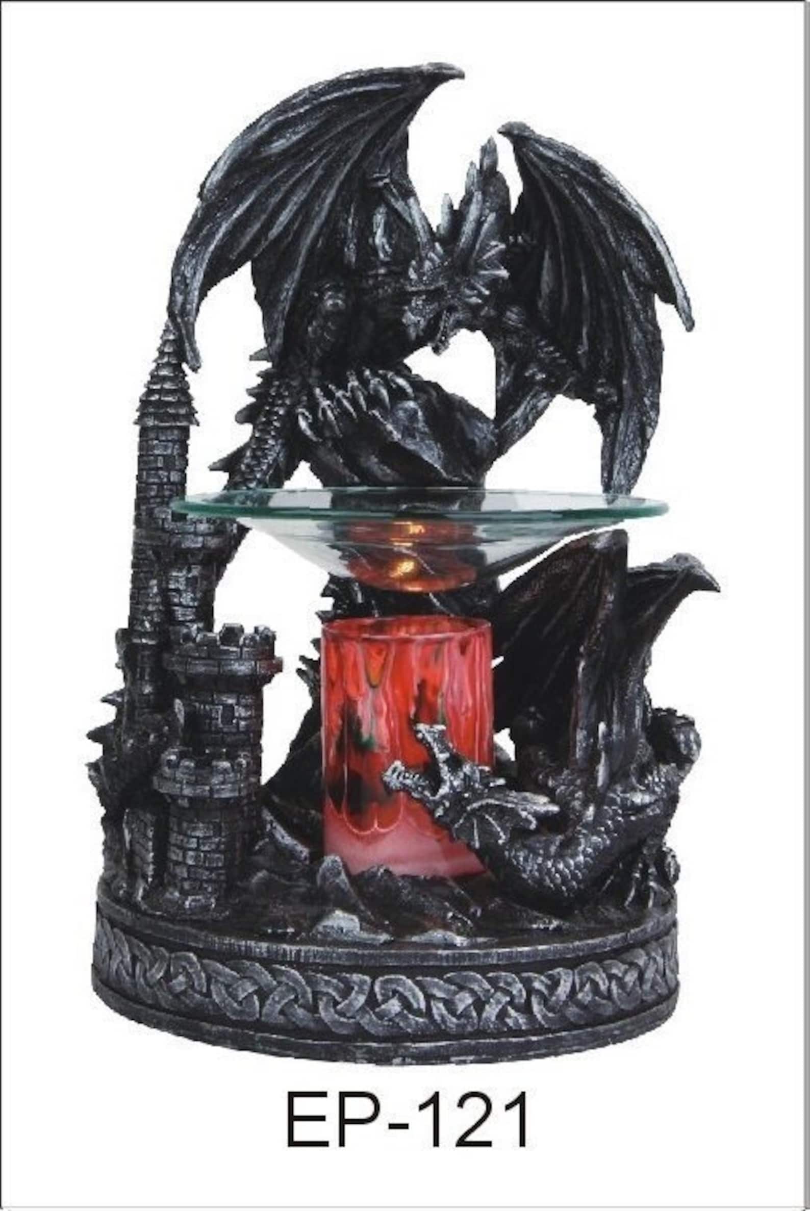 Double Black or Red Dragon Castle Figurine Poly Resin Aroma Wax Warmer ...