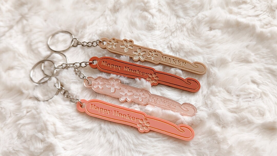 Happy Hooker & Maker Keychains | Crochet Hook Keycain | Acrylic Keychain - Etsy