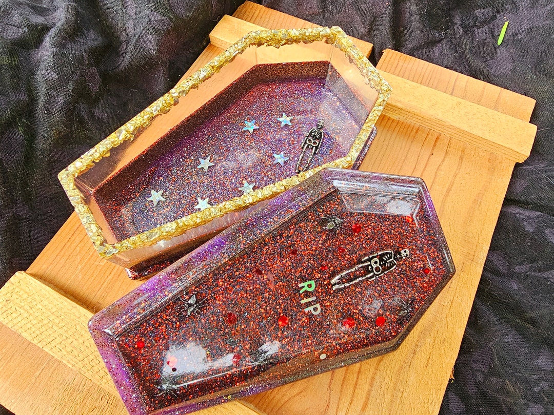 Glittery Goth Skeleton Coffin Shaped Jewelry Trinket Holder Box With ...