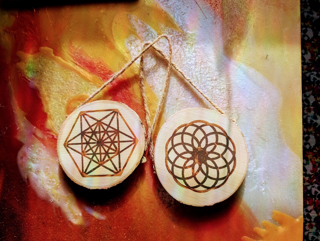 2 Pack Sacred Geometry Home Decor Rustic Minimalist Round Wood Slice ...