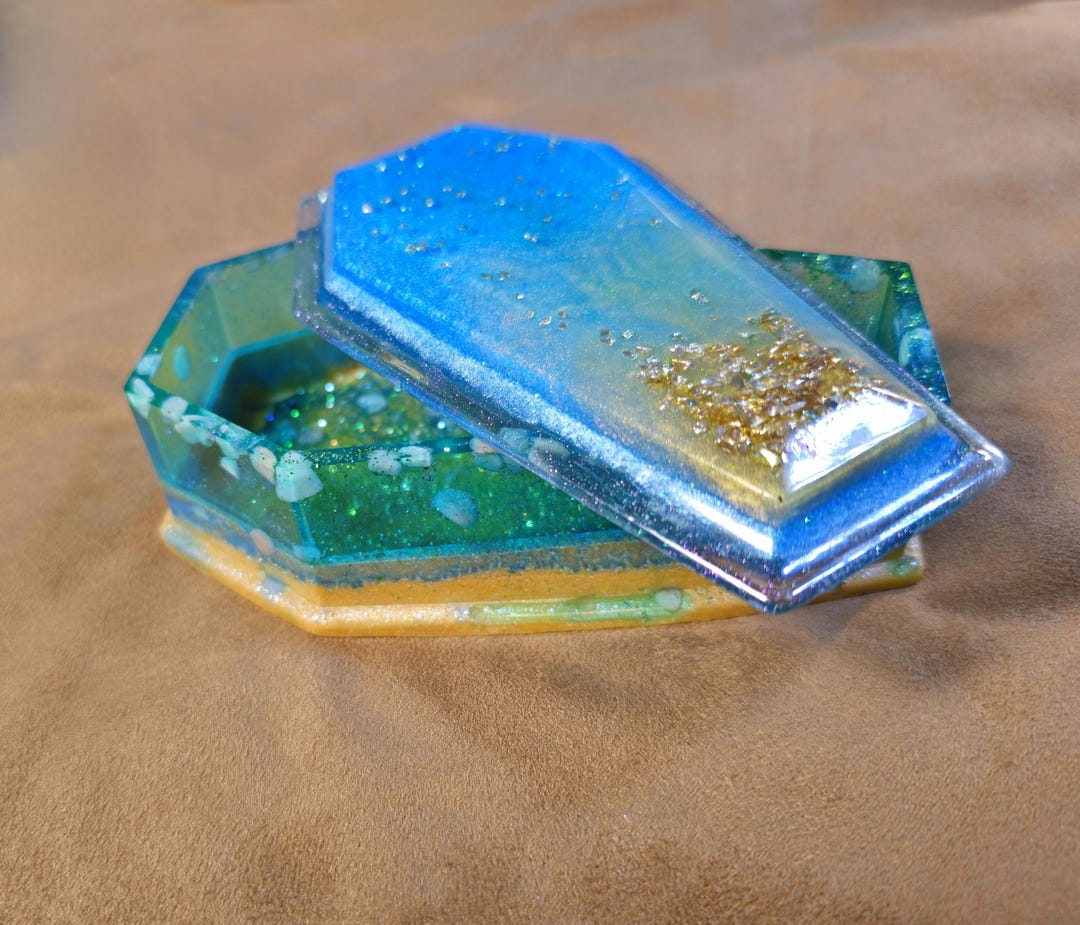 Beach Vibes Coffin Shaped Jewelry & Trinket Holder With Lid, Epoxy ...
